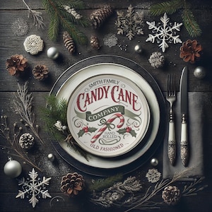 Custom Farmhouse Candy Cane Plate & Platter | Red Green Beige Christmas ...