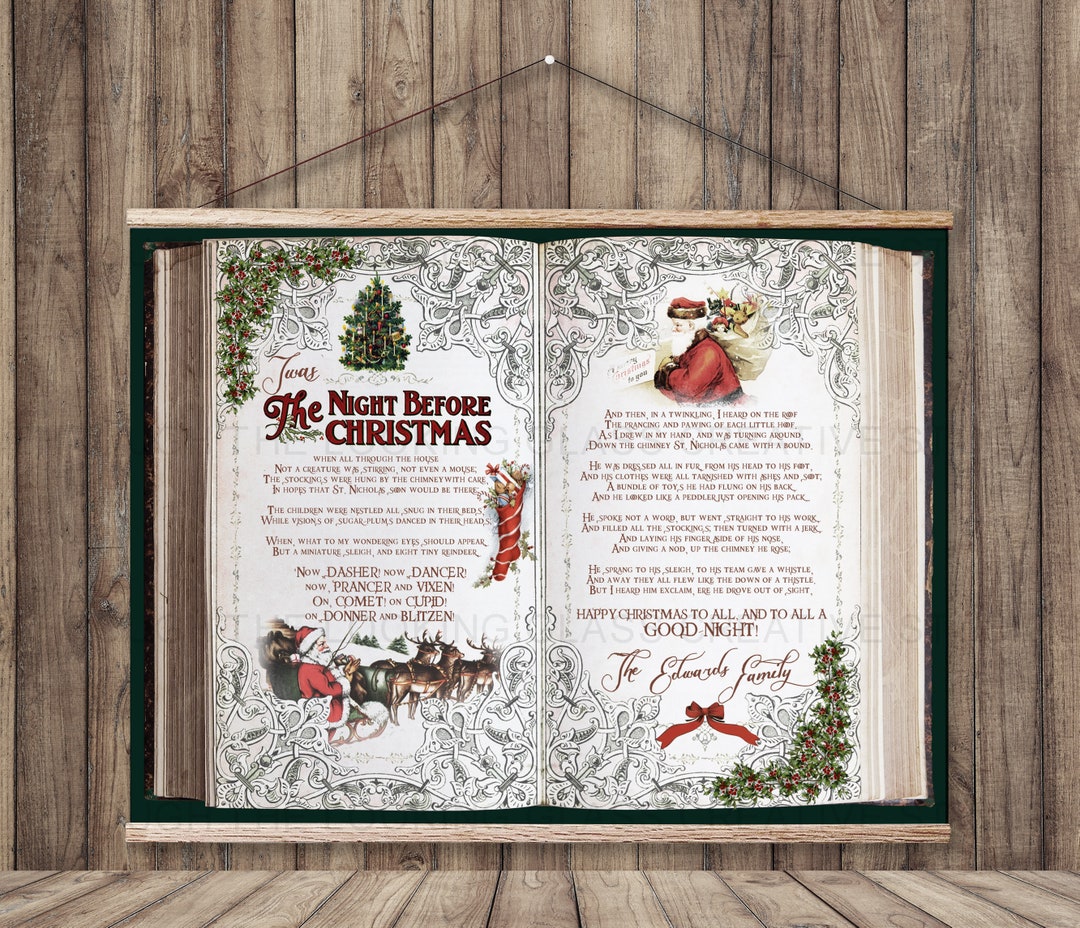 Night Before Christmas Vintage Book Art Personalized - Etsy