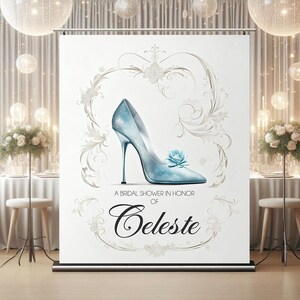 Pale Blue Glass Slipper Vinyl Backdrop, Fairy Tale Gold Frame, Custom ...