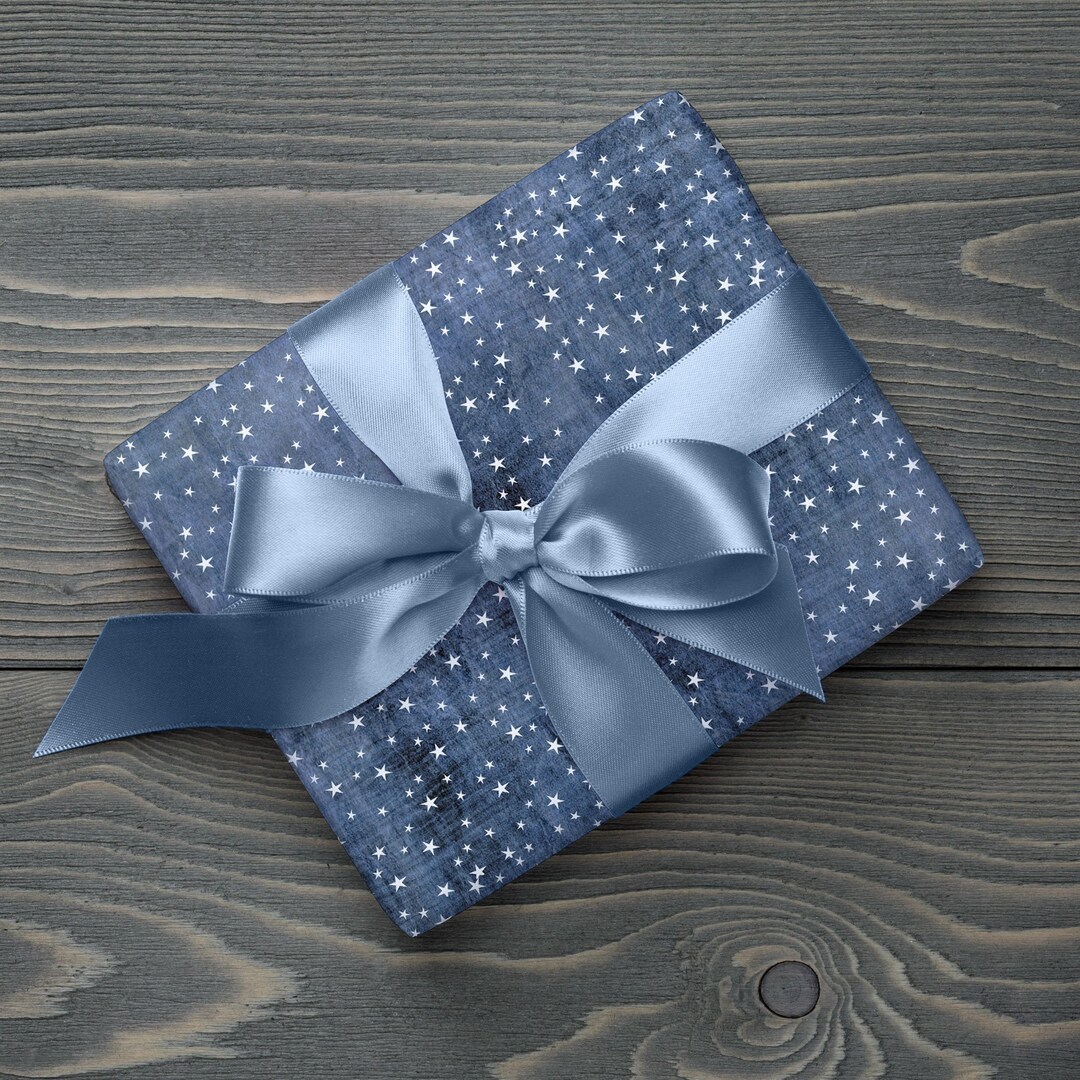 Denim Blue Star Wrapping Paper – Whimsical Gift Wrap, Set of 5 Sheets ...