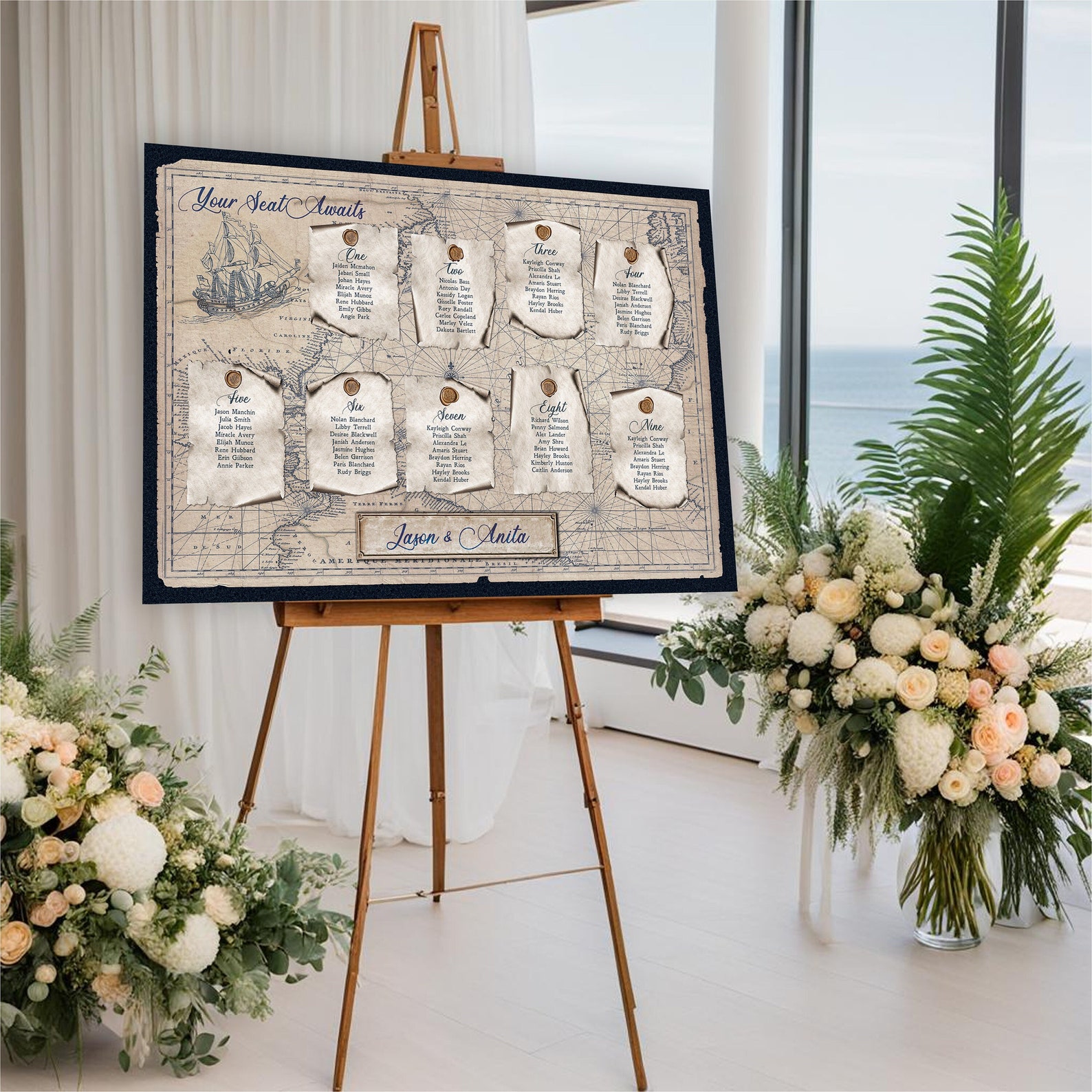 Nautical Seating Chart - Navy Blue - Beach Wedding - Find Your Seat ...