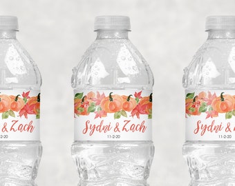 Printable OR Printed Fall Wedding Water Bottle Labels Autumn Leaves ...