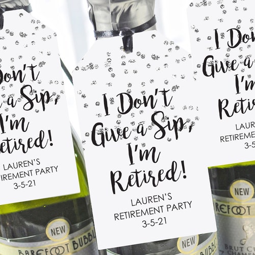 Retirement Party Favor Tags Silver Happy Retirement Mini Wine - Etsy