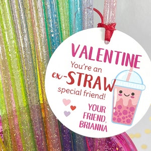 Valentine Tags for Kids Straws Boba Tea, School Valentines Day Cards ...