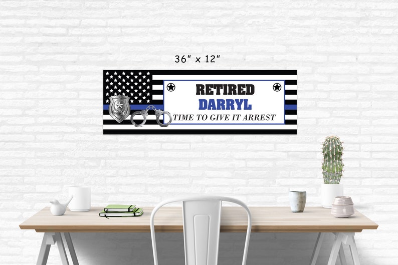 Police Retirement Banner, Black and Blue Flag Police Officer Retirement ...