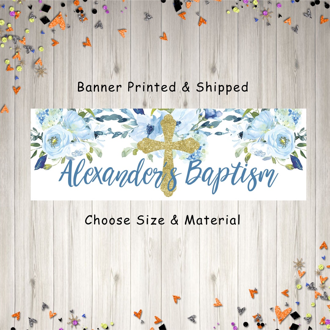Baptism Banner Boy Baby Christening Baptism Party Decorations Blue ...