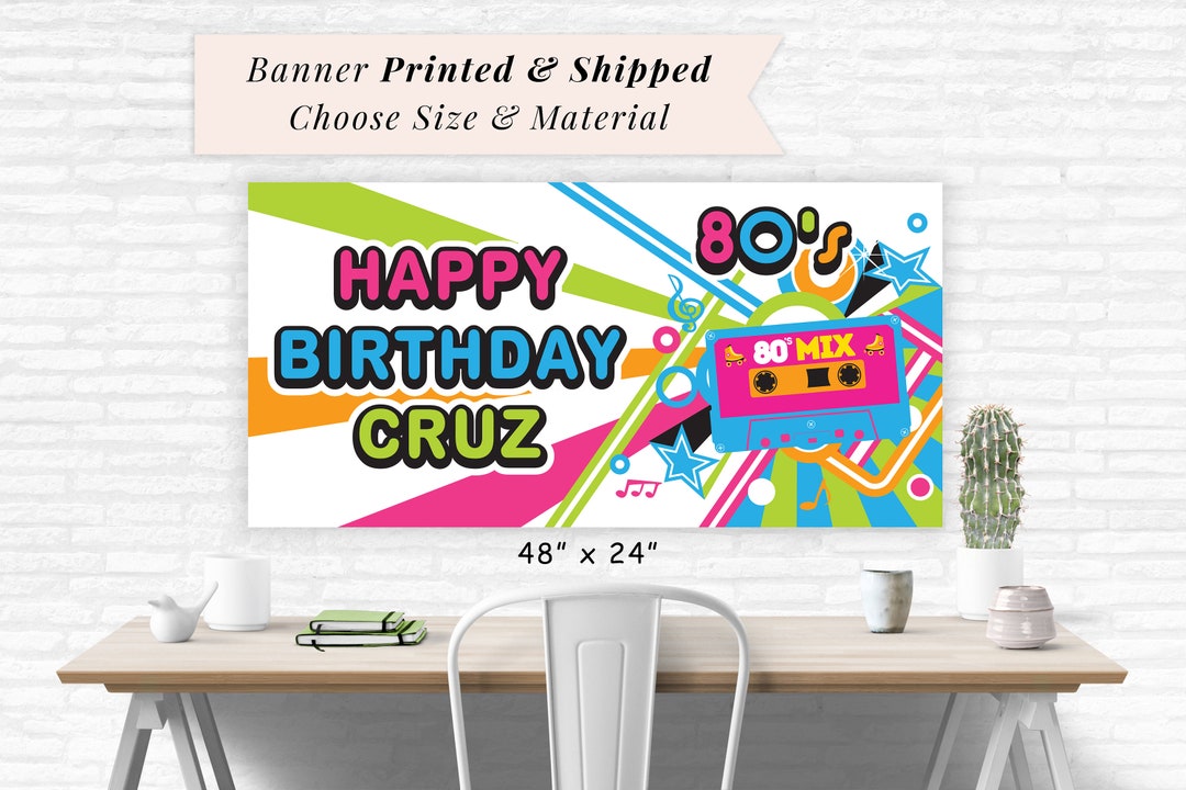 80s Party Birthday Banner Personalized Birthday 1980s Retro Party Sign ...