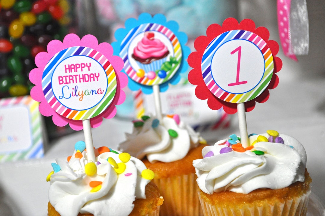 Cupcake Toppers Candy Sweet Shoppe Birthday, 1st Birthday, Rainbow ...