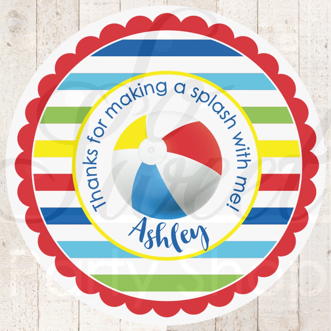 Pool Party Favor Stickers, Birthday Party, Summer Party, Thank You Tags ...