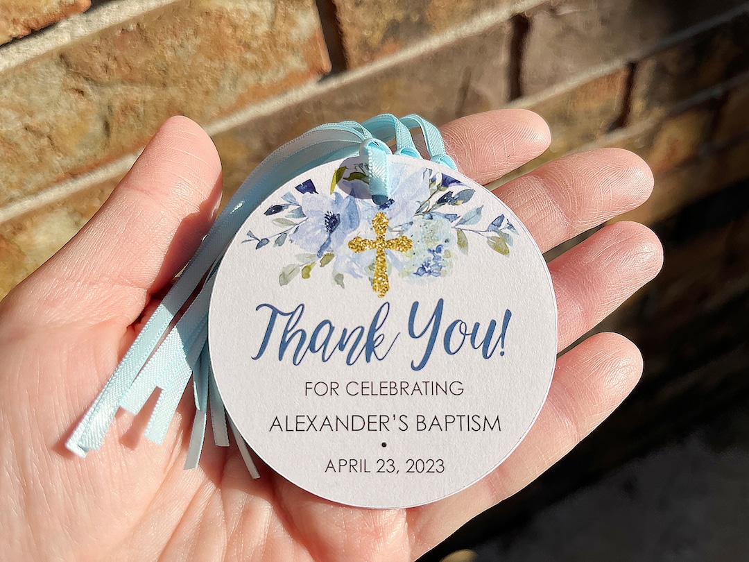 Baptism Favor Tags Boy Thank You Tags Baby Christening First Holy ...