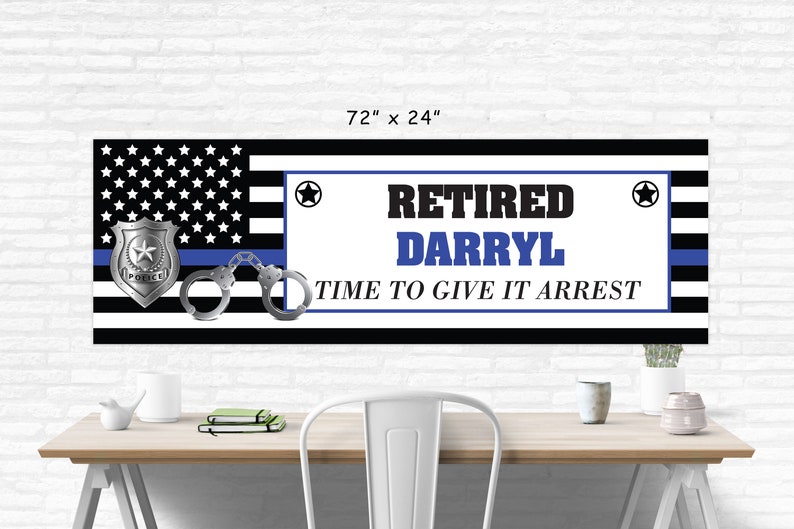Police Retirement Banner, Black and Blue Flag Police Officer Retirement ...