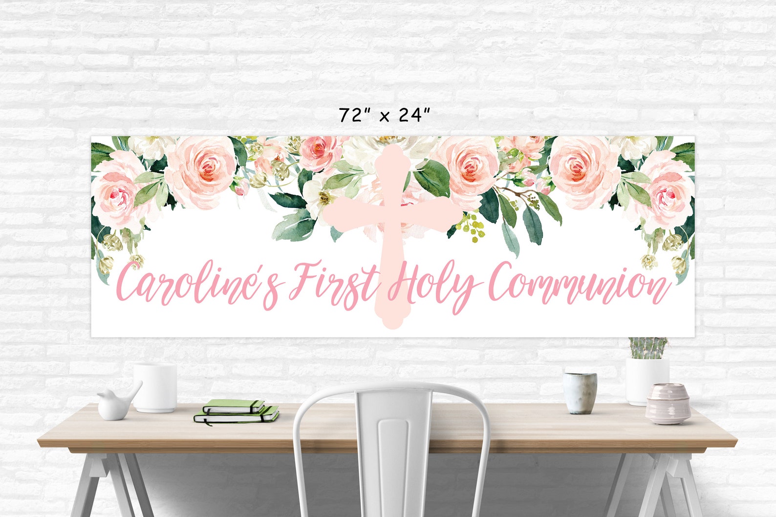 First Holy Communion Banner, 1st Communion Party Decorations, Pink ...