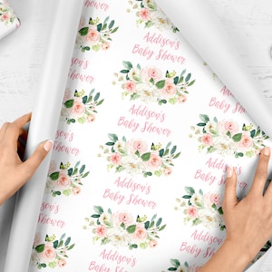 Girl Baby Shower Wrapping Paper, Personalized Baby Shower Gift Wrap ...
