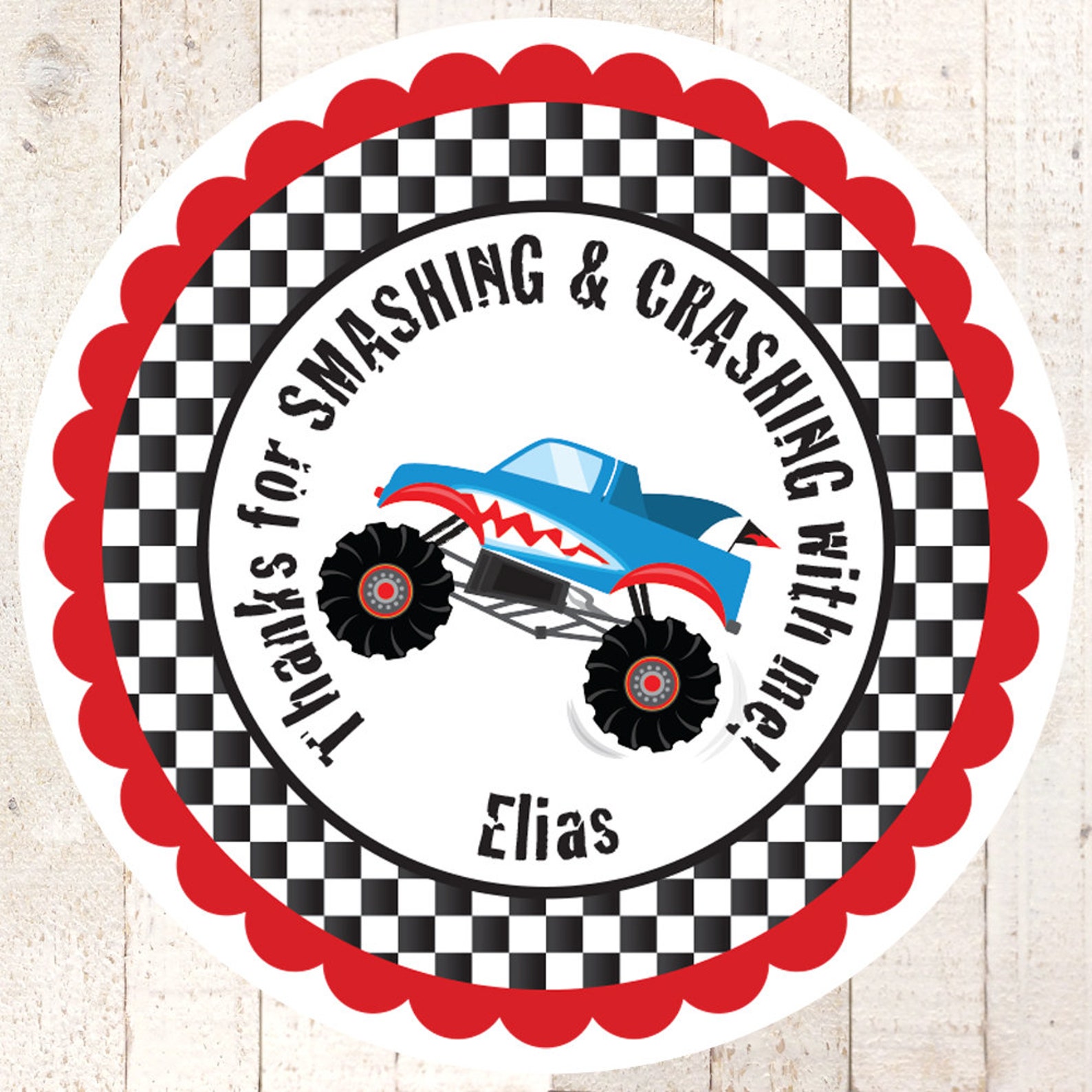 Monster Truck Birthday Party Favor Stickers Racing Monster Trucks Thank ...