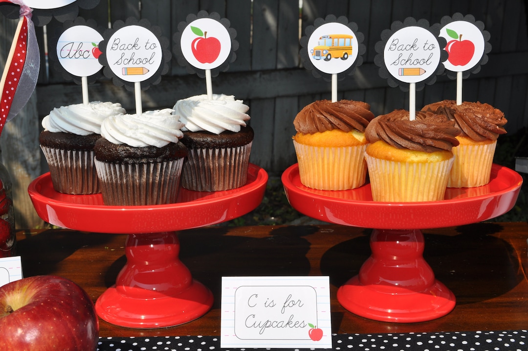 Back to School Party CUPCAKE TOPPERS, Teacher, Classroom Decor, School ...