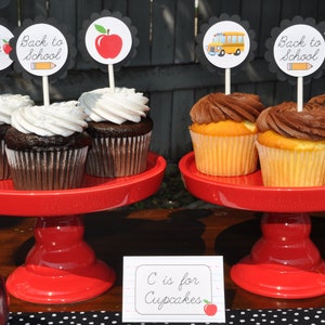 Back to School Party CUPCAKE TOPPERS, Teacher, Classroom Decor, School ...