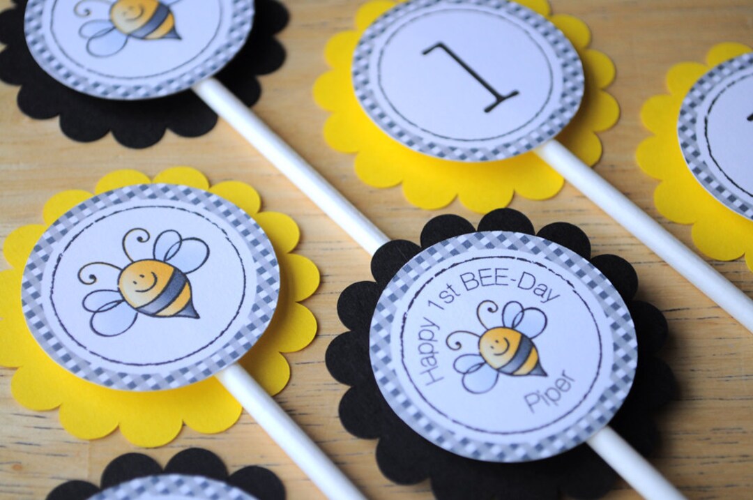 Bee 1st Birthday Cupcake Toppers, Bumble Bee Birthday, Happy Bee-day ...
