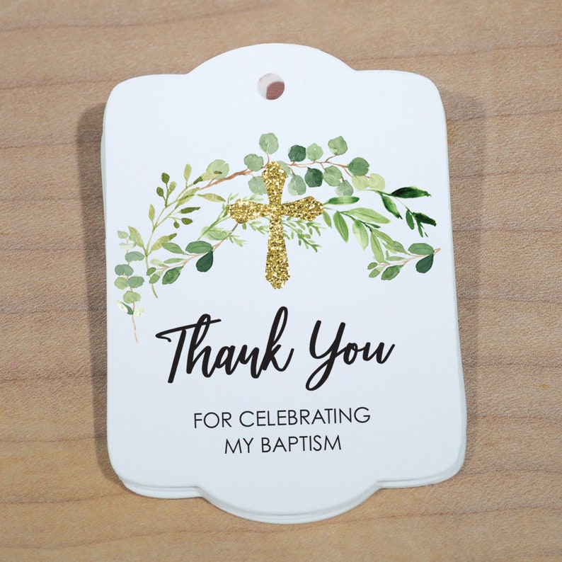 Baptism Thank You Tags Greenery Leaves Baptism Gift Tags Favor - Etsy