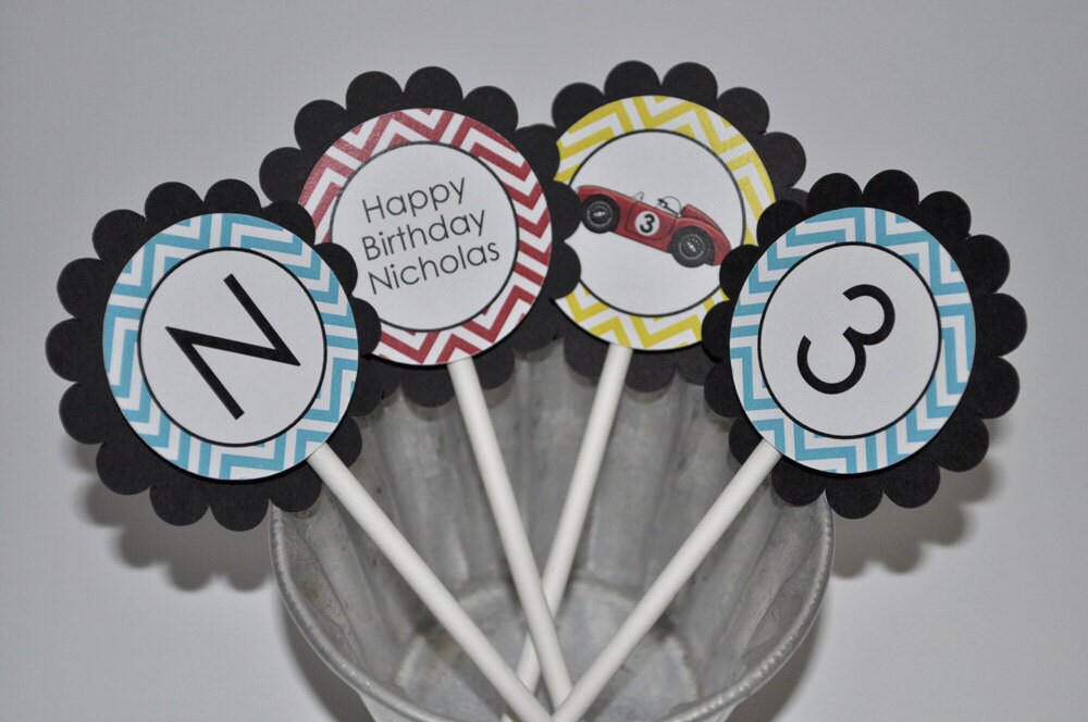 Party Favor Stickers Chevron Race Car Birthday Boys - Etsy