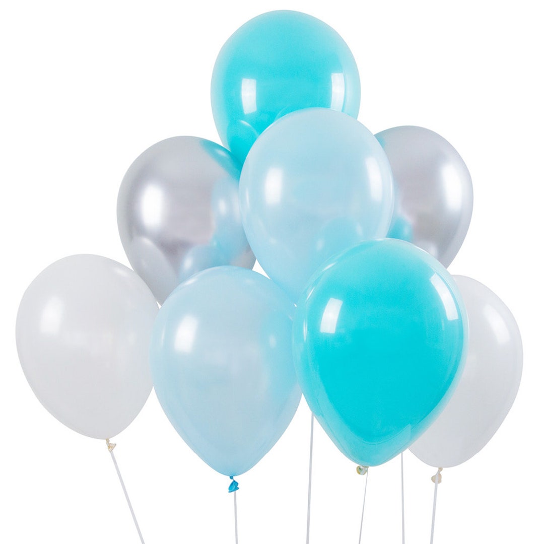 Blue Silver White Latex Balloons 11 Birthday Balloon Round, Party ...