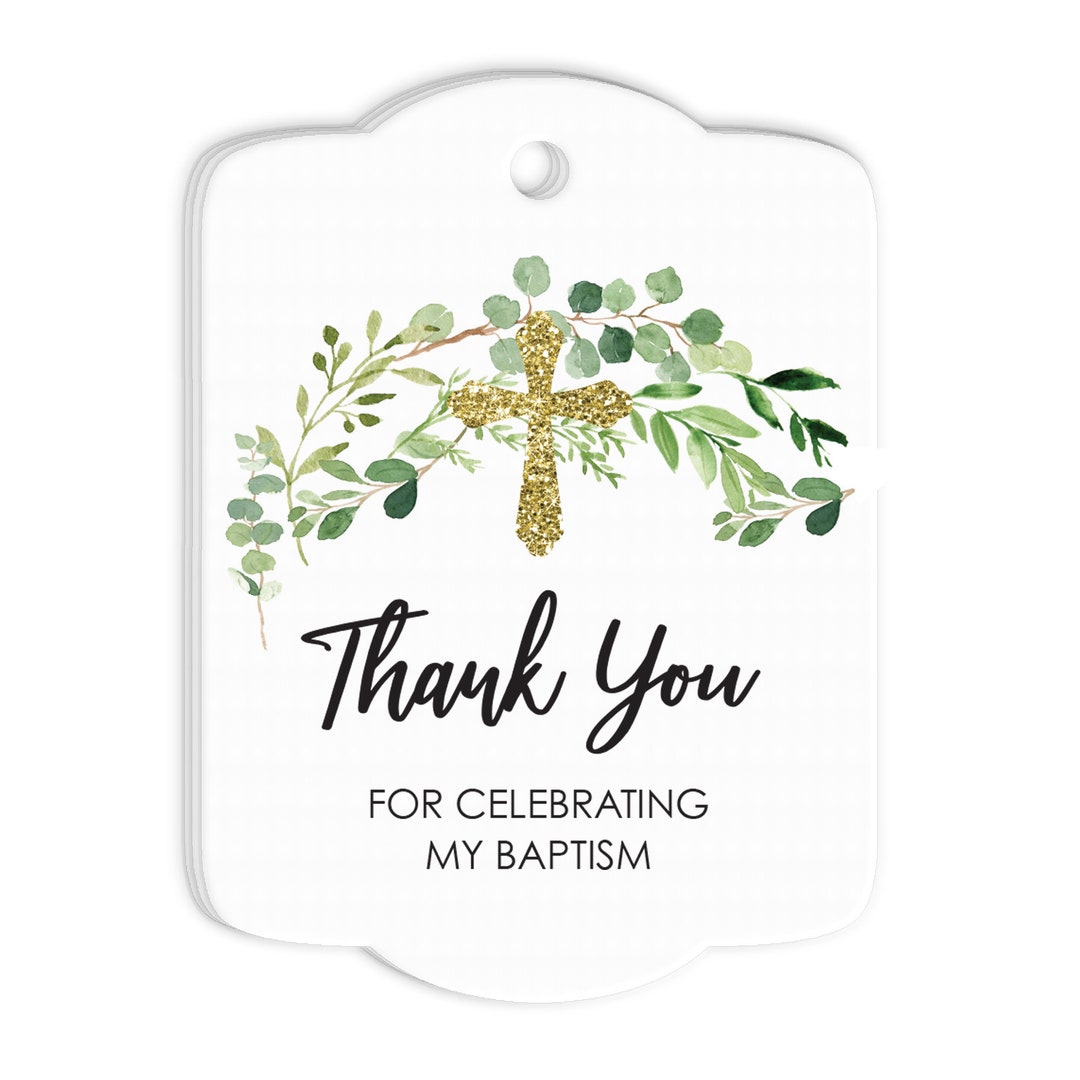 Baptism Thank You Tags Greenery Leaves Baptism Gift Tags Favor - Etsy