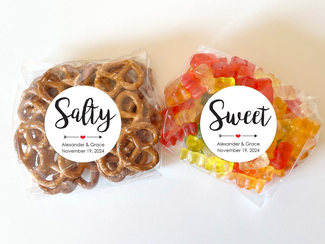 Sweet and Salty Wedding Stickers Favor Treat Bag Stickers His and Her ...