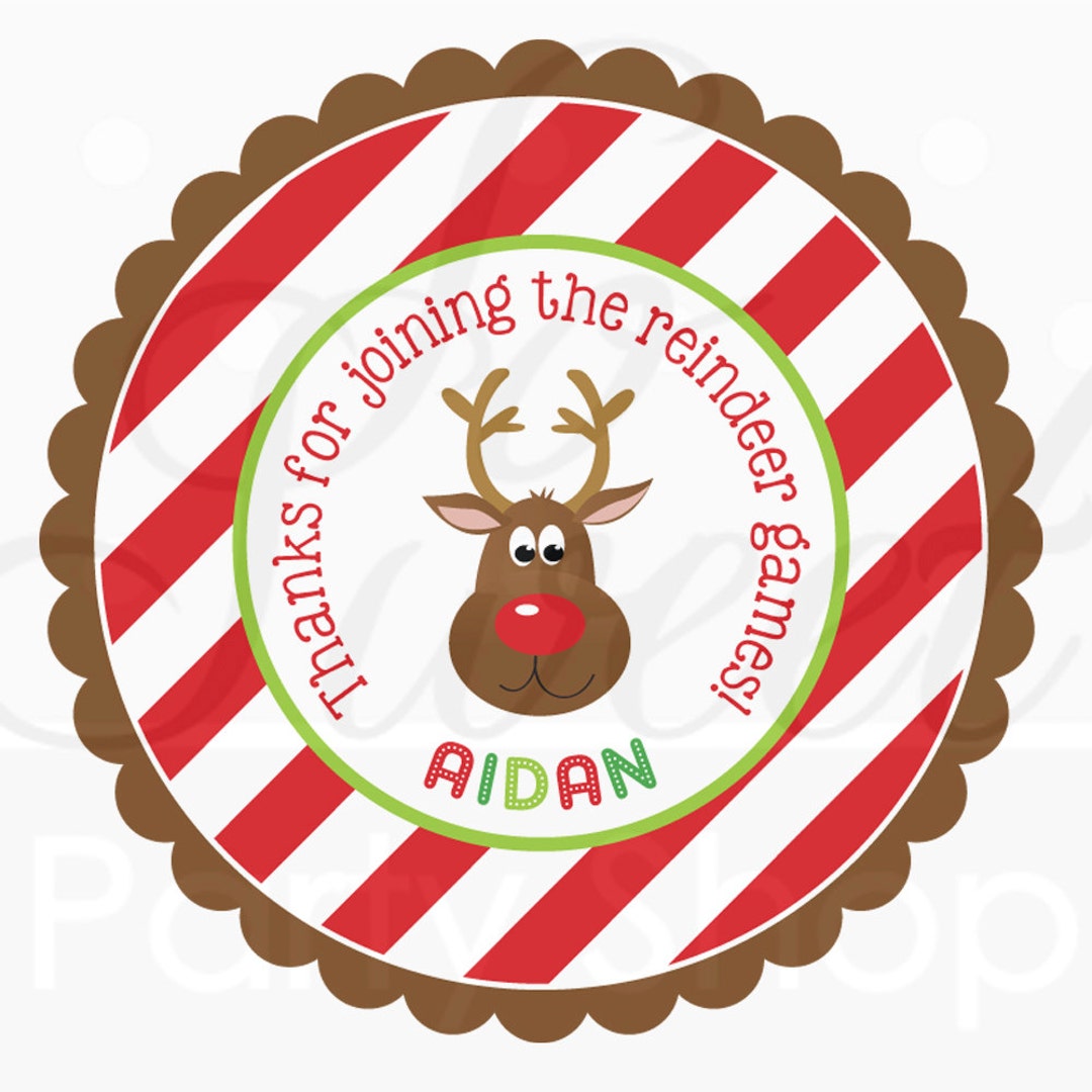 Reindeer Birthday Favor Sticker Labels, Personalized Birthday Stickers ...