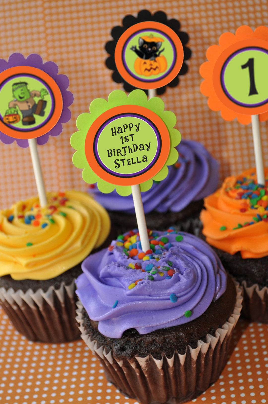 Halloween Cupcake Toppers 1st Birthday Halloween Birthday Personalized ...