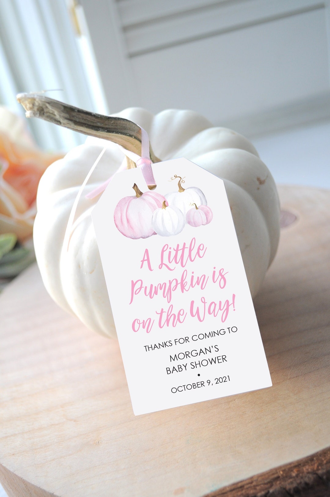 It's A Little Pumpkin Girl Baby Shower Pink Pumpkin Favor Tags, Pumpkin ...