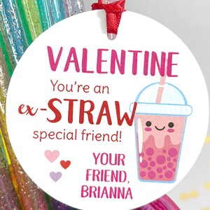 Valentine Tags for Kids Straws Boba Tea, School Valentines Day Cards ...