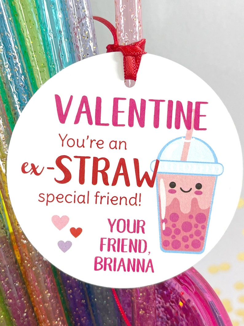 Valentine Tags for Kids Straws Boba Tea, School Valentines Day Cards ...