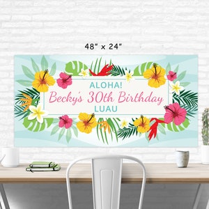 Luau Happy Birthday Banner Personalized Sign Hawaiian Luau Banner ...