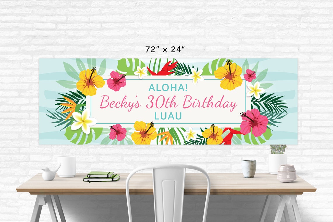 Luau Birthday Banner, Happy Birthday Banner, Hawaiian Luau Banner ...