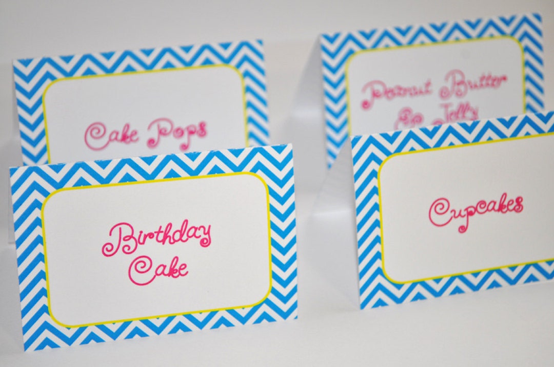 Birthday Food Label Tent Cards, Place Cards, Food Buffet Labels, Candy ...