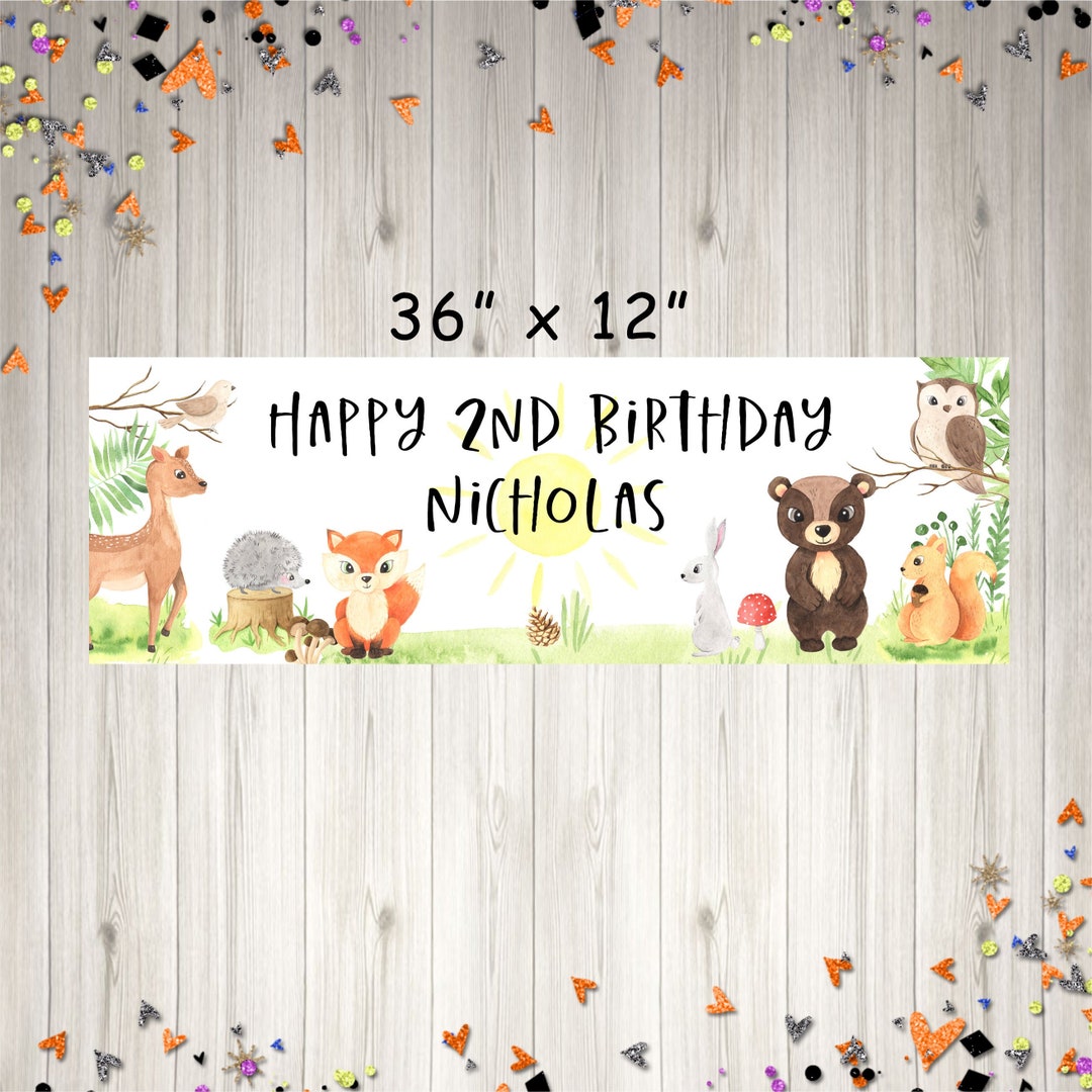 Woodland Animals Birthday Party Banner, 1st Birthday Banner ...