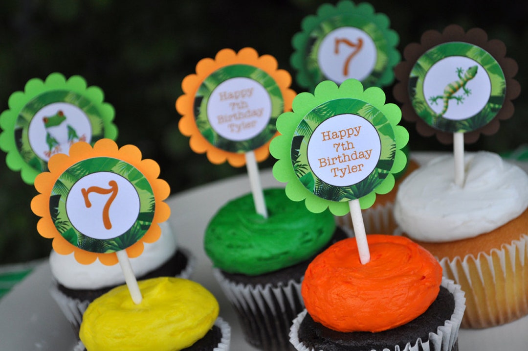 Reptile Party Cupcake Toppers - Snakes, Lizards, Frogs Birthday ...