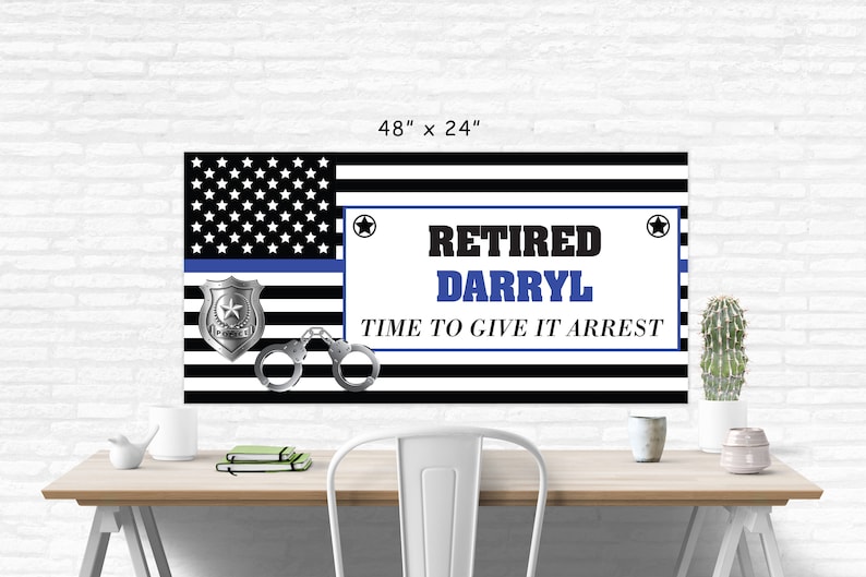 Police Retirement Banner, Black and Blue Flag Police Officer Retirement ...