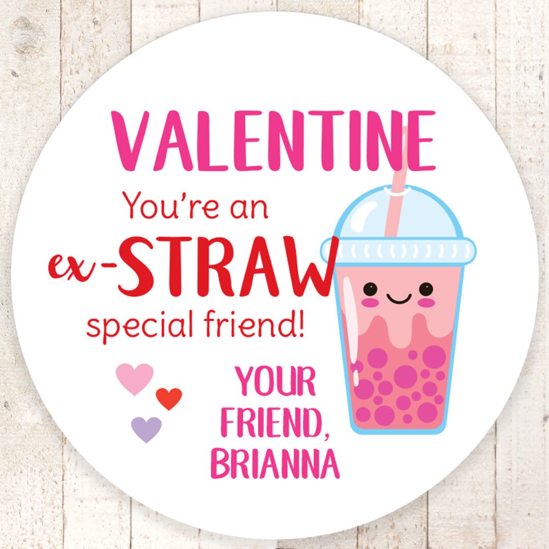 Straw Valentines Day Stickers, Kids Valentines Day Cards, Treat Bag ...