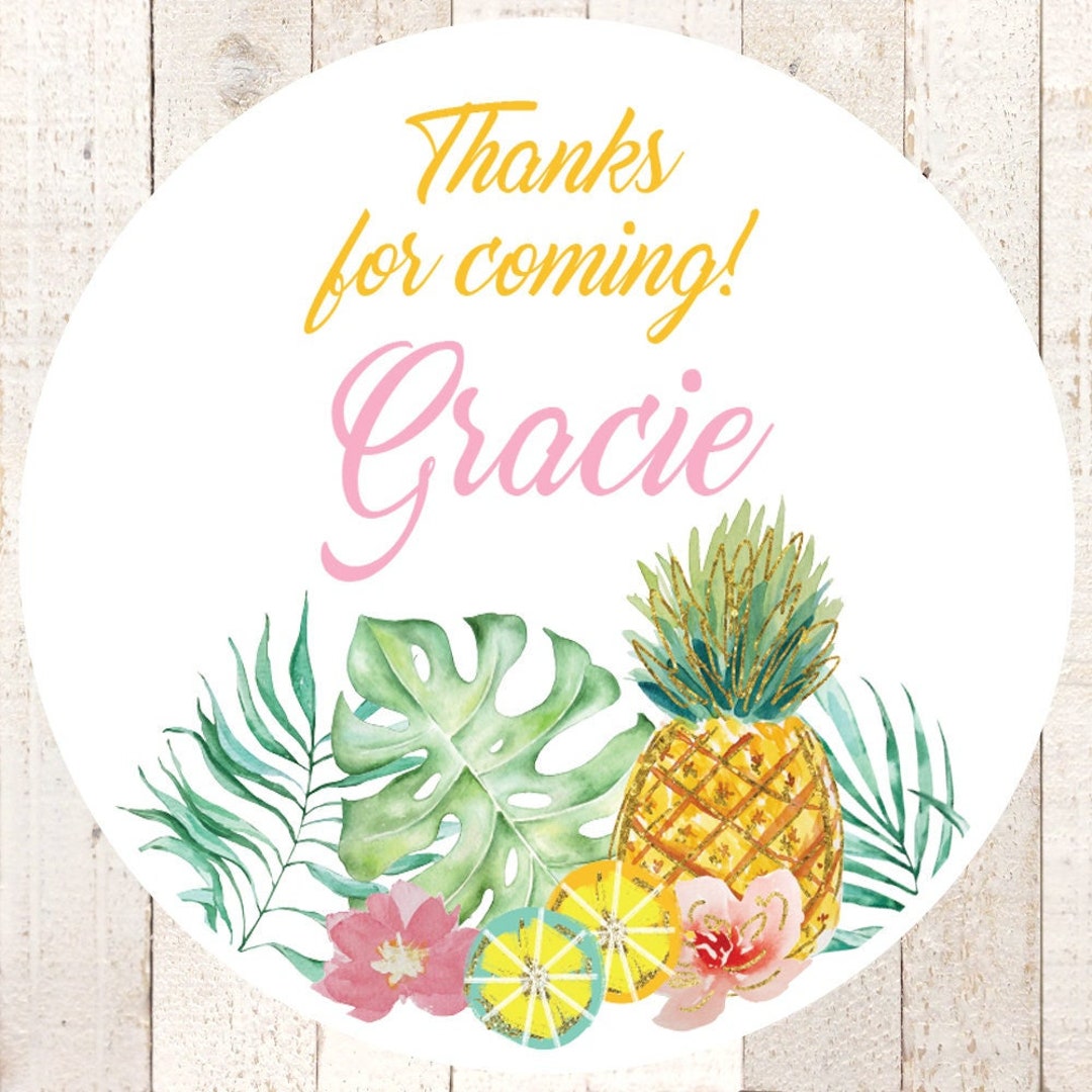 Tropical Birthday Stickers, Pool Party Favor Stickers, Flamingo ...