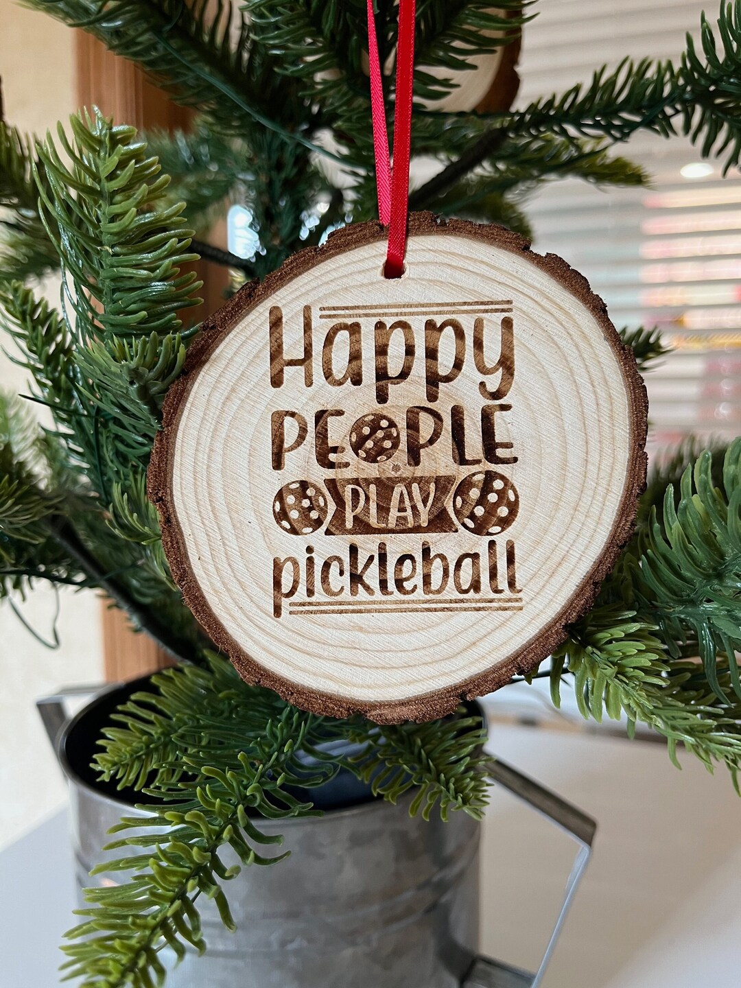Pickleball Christmas Ornament 2023 Wood Slice Engraved Pickleball Sport ...