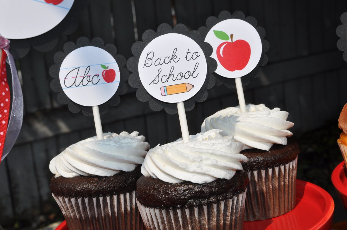 Back to School Party CUPCAKE TOPPERS, Teacher, Classroom Decor, School ...