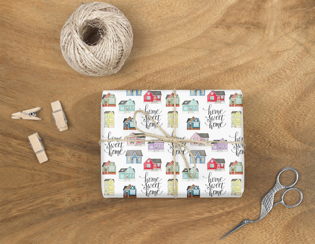 Housewarming Gift Wrap, New House Gift Wrapping Paper, Home Sweet Home ...