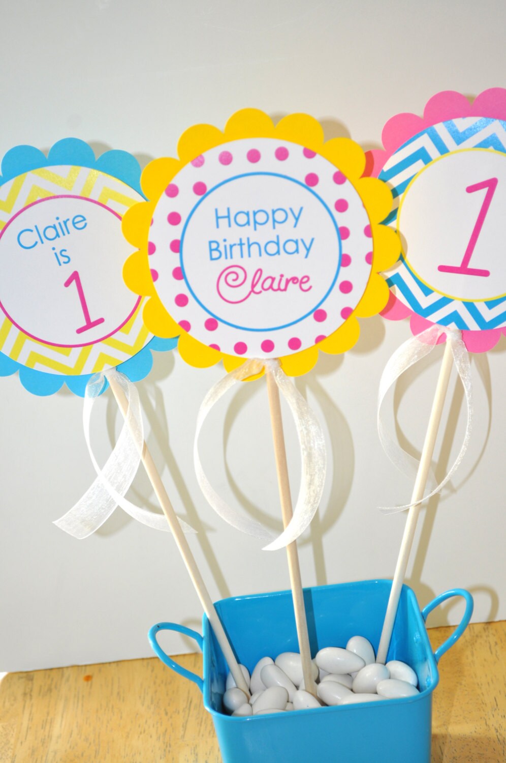 Girls Birthday Cupcake Toppers 1st Birthday Decorations | Etsy