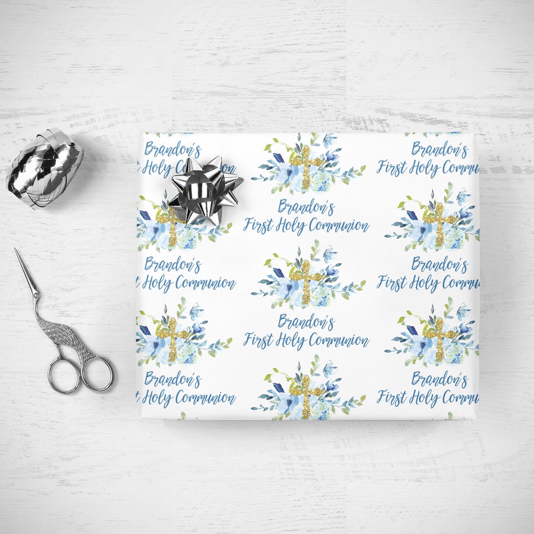 Boys First Holy Communion Gift Wrap Sheets, Personalized First Holy ...