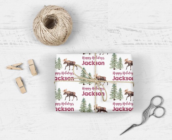 Moose Personalized Name Christmas Gift Wrap Sheets, Moose Wrapping ...