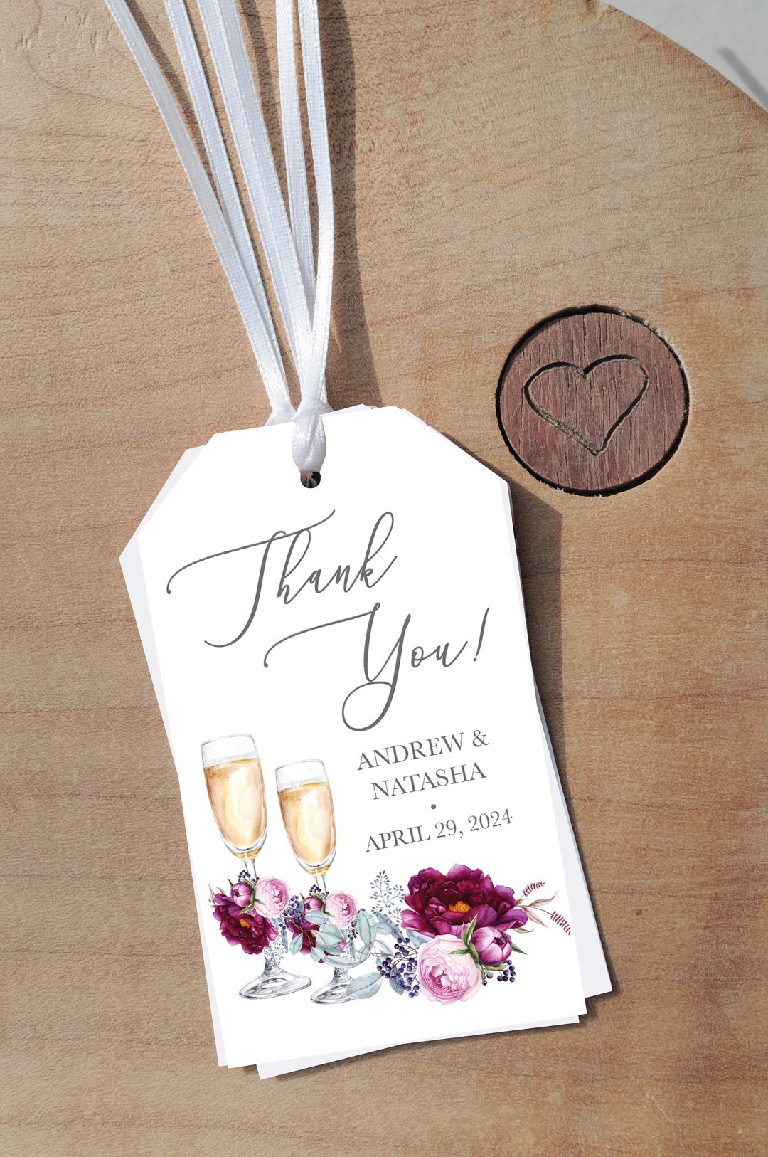 Wedding Favor Tags Thank You Tags Burgundy Floral Custom Wedding Tags ...