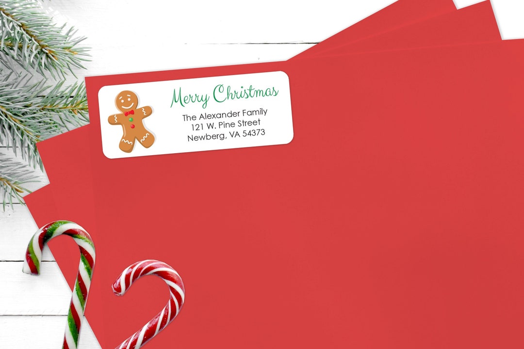 Merry Christmas Address Labels Gingerbread Man Envelope Seals Happy ...