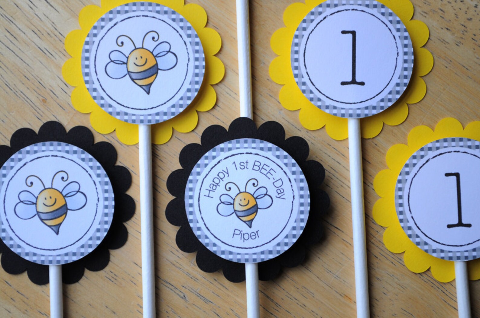 Bee 1st Birthday Cupcake Toppers Bumble Bee Birthday Happy | Etsy