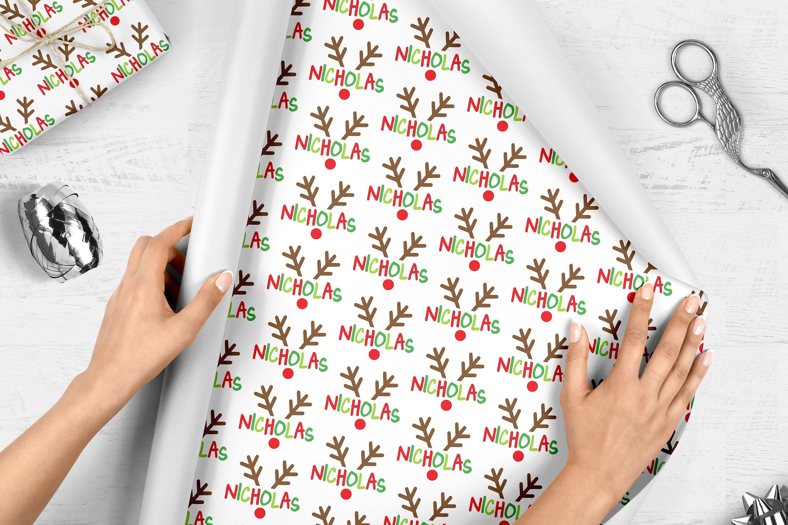 Personalized Christmas Gift Wrap Reindeer Boy Personalized - Etsy