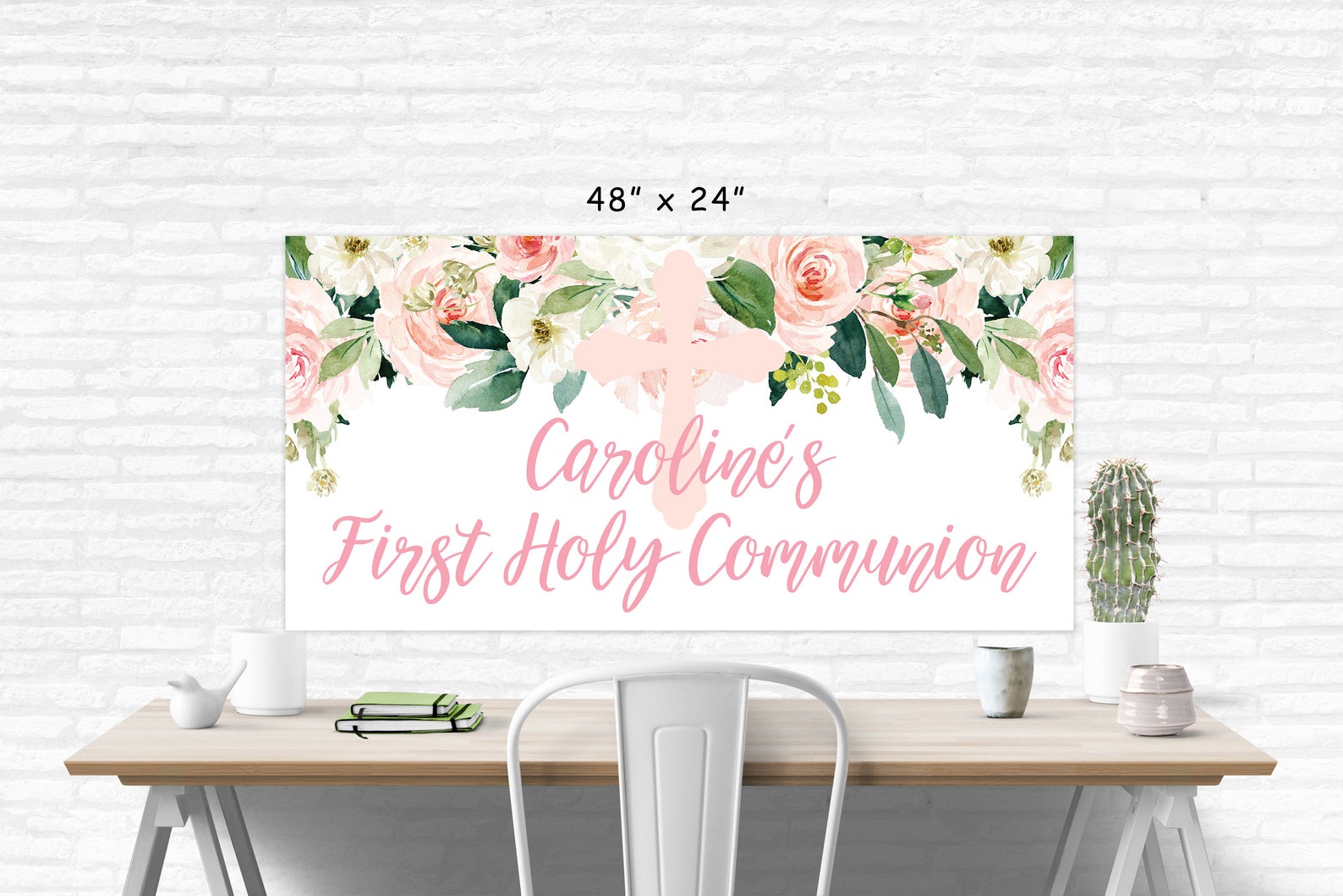 First Holy Communion Banner, 1st Communion Party Decorations, Pink ...